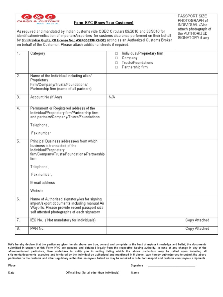 Form KYC (Know Your Customer) | PDF | Power Of Attorney | Identity Document