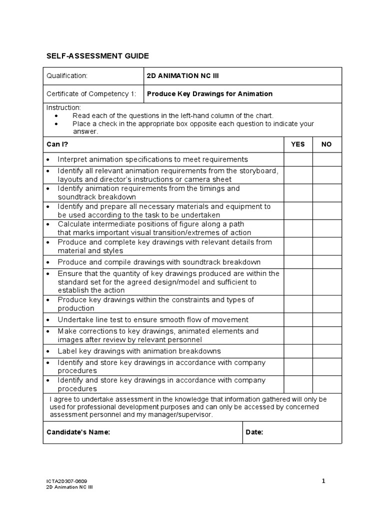 Self-Assessment Guide: 2D Animation NC Iii Produce Key Drawings For ...
