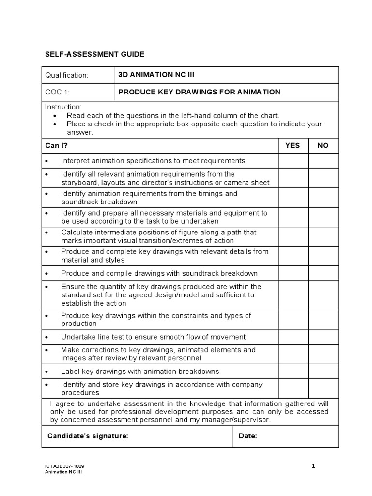 Self-Assessment Guide 3D Animation NC Iii Produce Key Drawings For ...