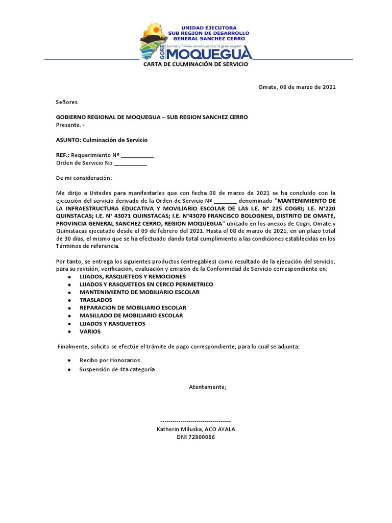 Culminación Mantenimiento Escolar Omate | PDF | Finanzas y dinero | Hogar, jardinería y bricolaje