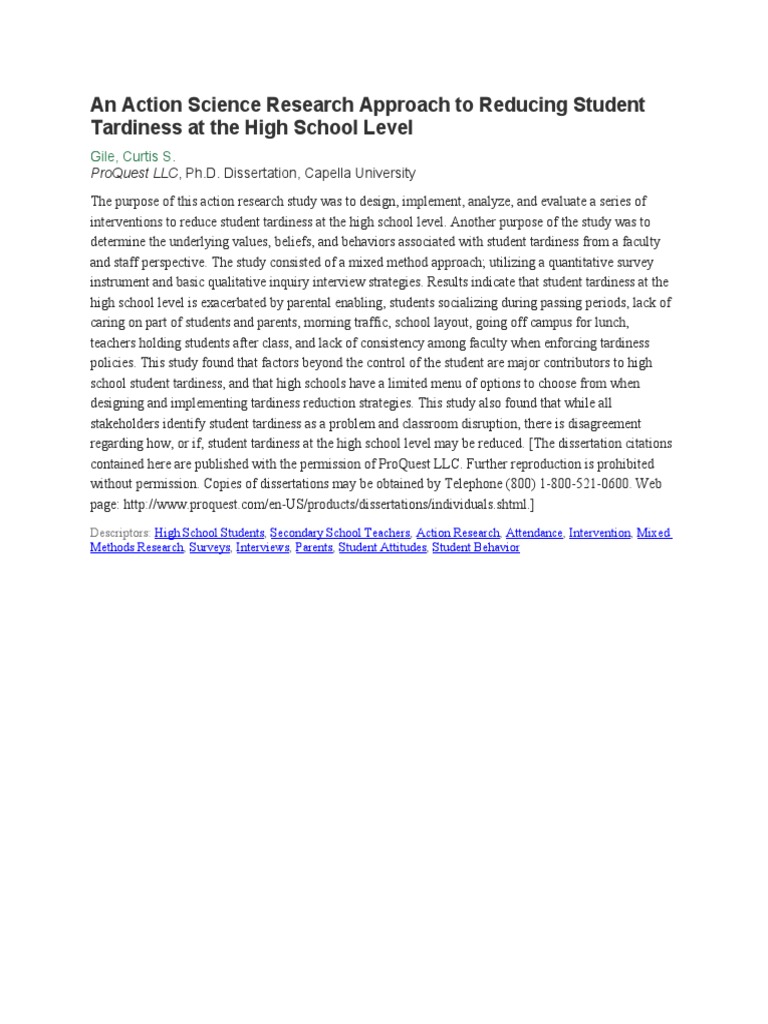 An Action Science Research Approach To Reducing Student Tardiness at ...