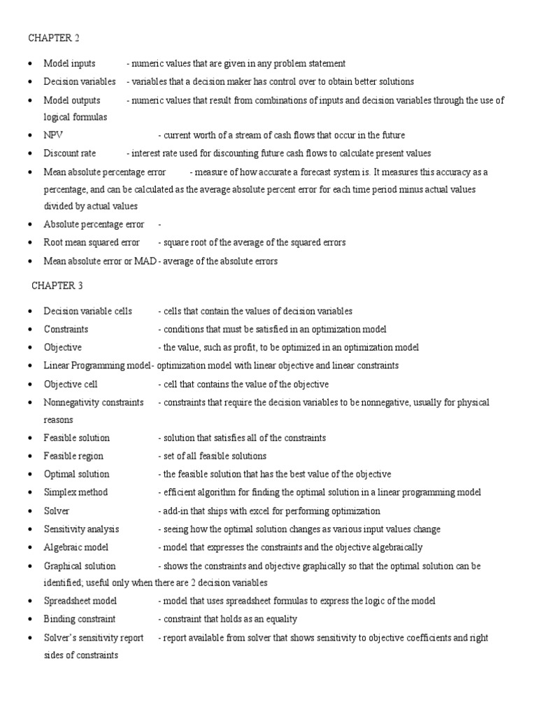 FLASHCARDS (2,3,4) - Management Science | PDF | Mathematical Optimization | Linear Programming