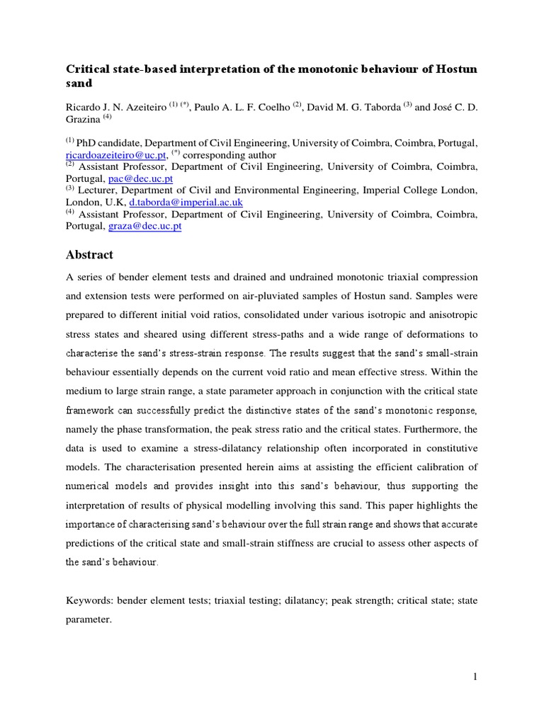 Monotonic Behaviour of Hostun Sand | PDF | Stress (Mechanics ...