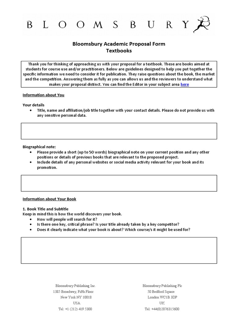Bloomsbury Publishing Textbook Proposal Form | PDF | Books | Textbook