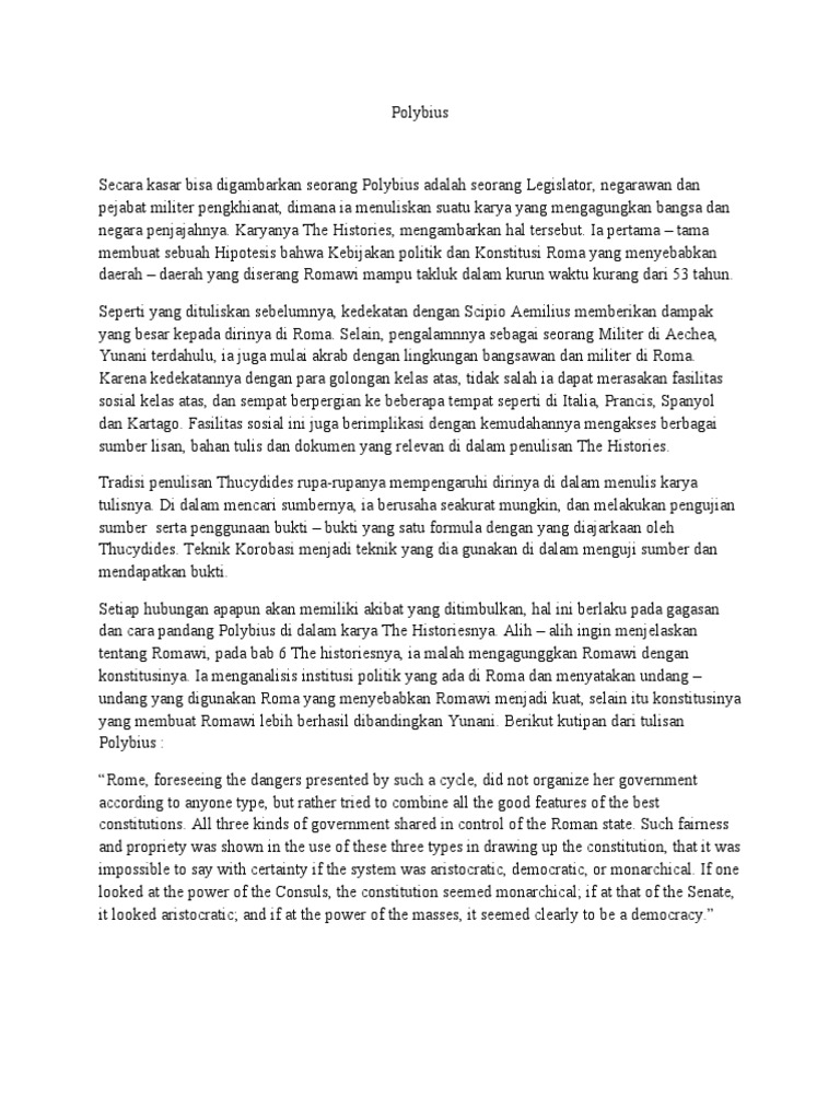 Tinjauan Historiografis Karya Polybius, Livius, Dan Tacitus (Uraian) | PDF