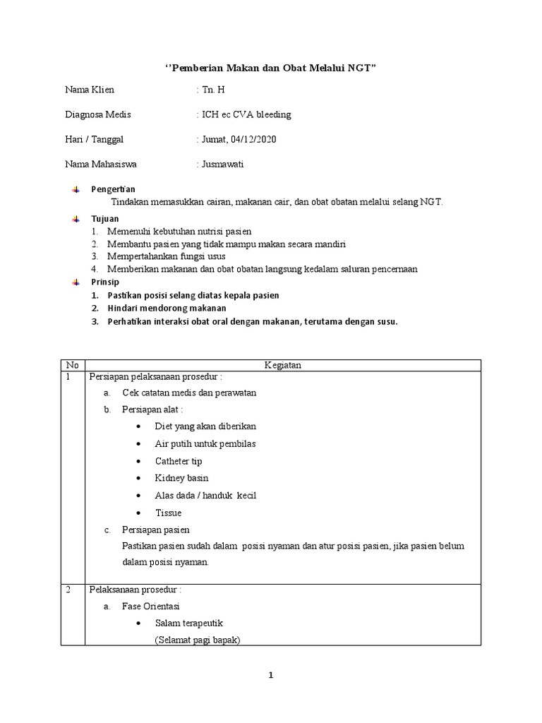 'Pemberian Makan Dan Obat Melalui NGT" | PDF