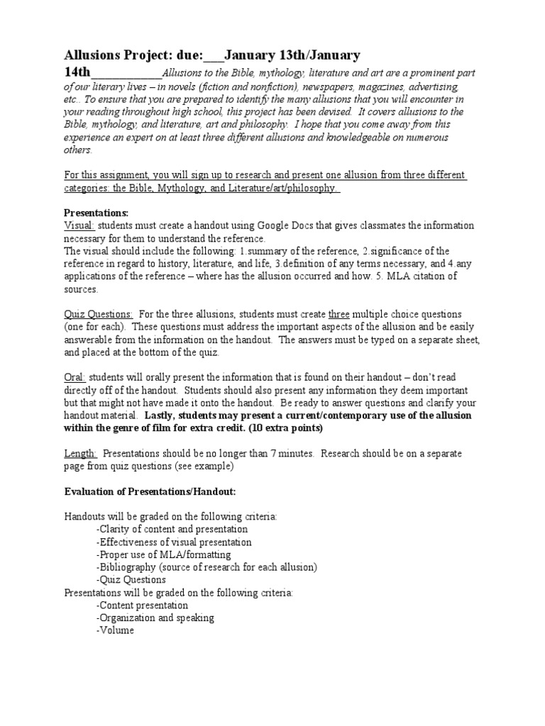 Allusions Research and Presentation | PDF