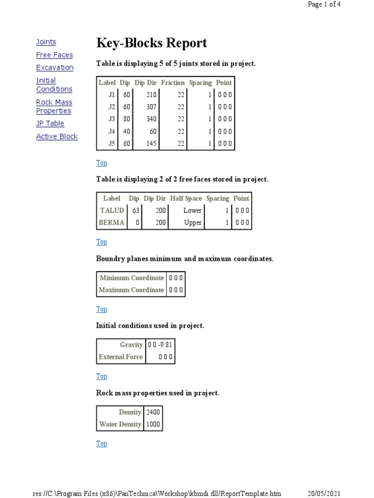 Key-Blocks Report Displays Joints, Faces, Conditions and Analysis | PDF ...