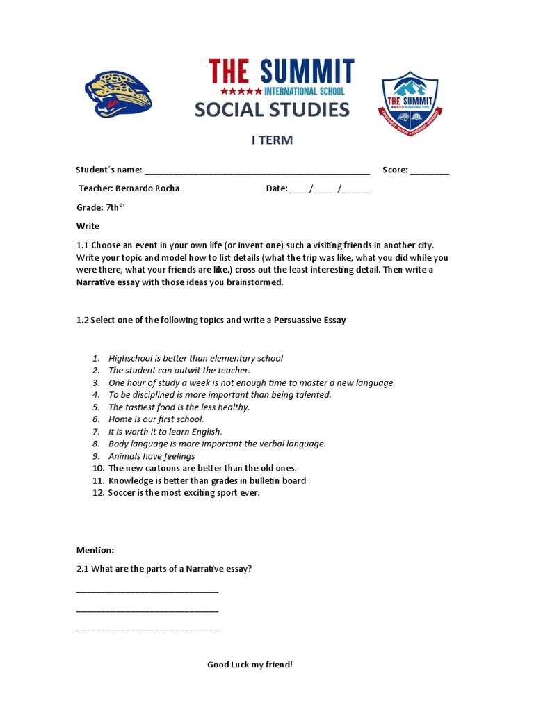 Social Studies 7th Grade | PDF | Essays | Communication