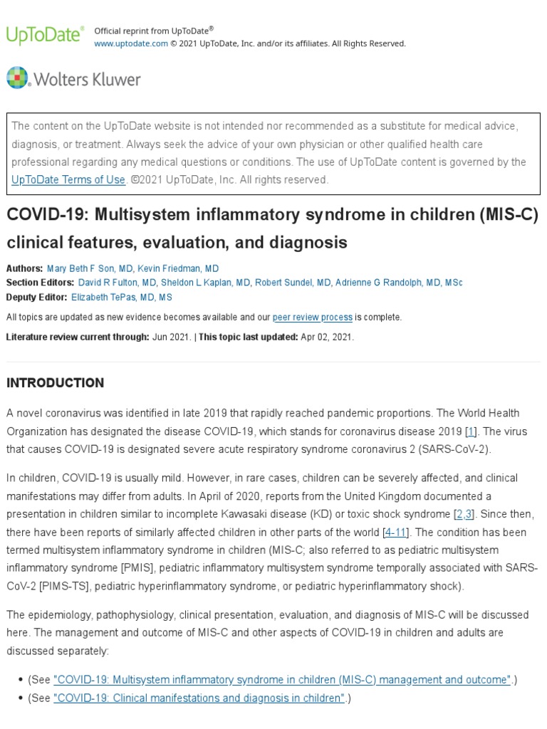 Up To Date COVID-19 Multisystem Inflammatory Syndrome in Children (MIS ...