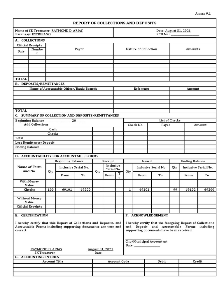 Report of Collections and Deposits | PDF | Payments | Cheque