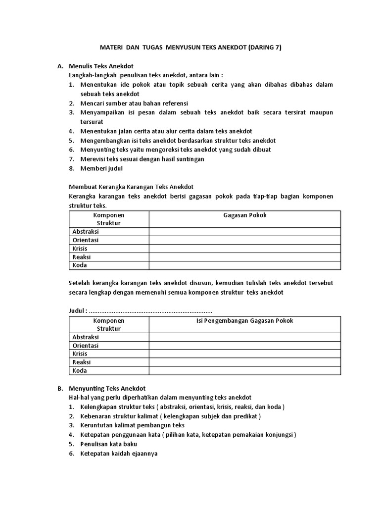 Materi Dan Tugas Menyusun Teks Anekdot Daring 7 | PDF