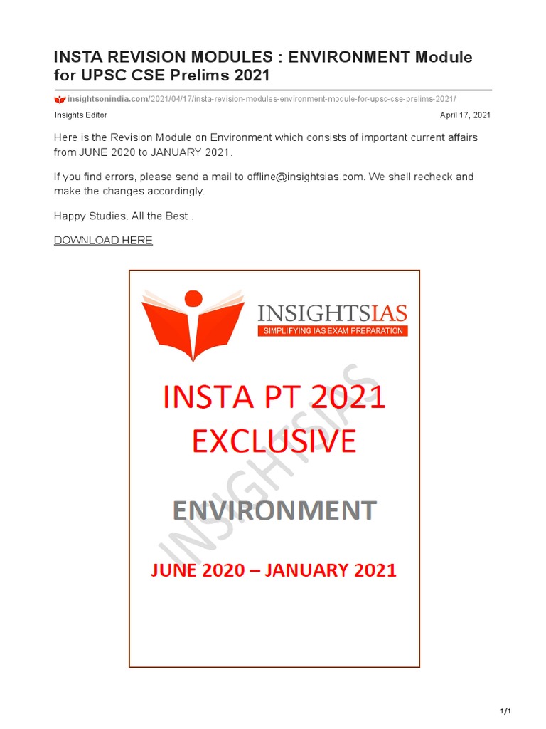 Insta Revision Modules Environment Module For Upsc Cse Prelims 2021 | PDF