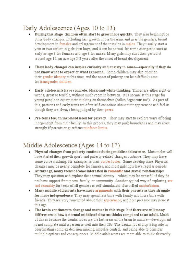 Early Adolescence (Ages 10 To 13) : Females Males | PDF | Adolescence ...
