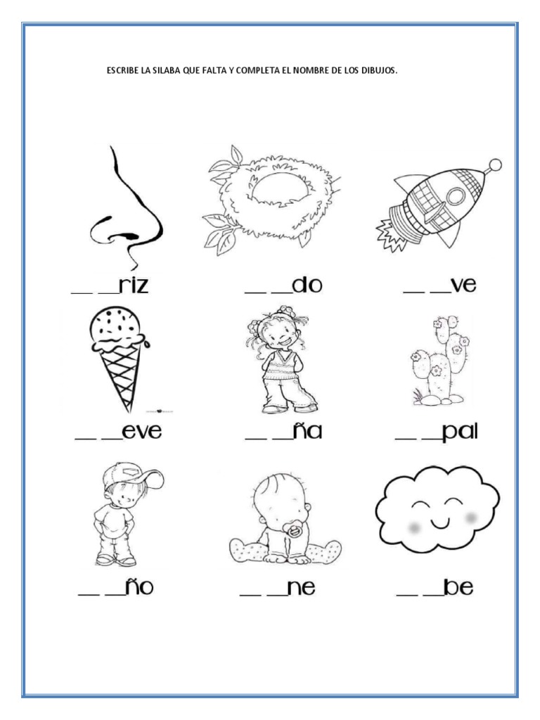Escribe La Silaba Que Falta y Completa El Nombre de Los Dibujos ...