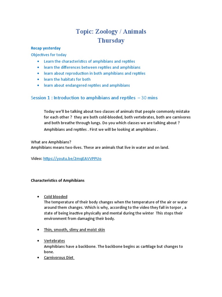 Topic: Zoology / Animals Thursday: Session 1: Introduction To ...