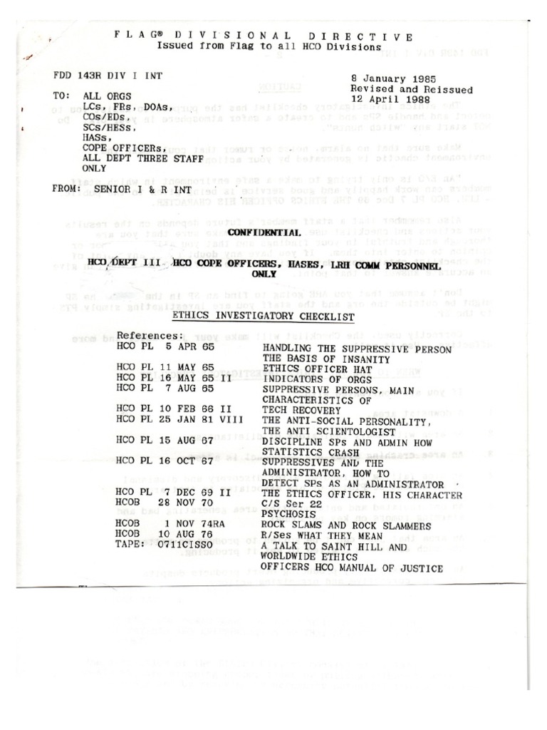 Scientology Ethics Checklist | PDF