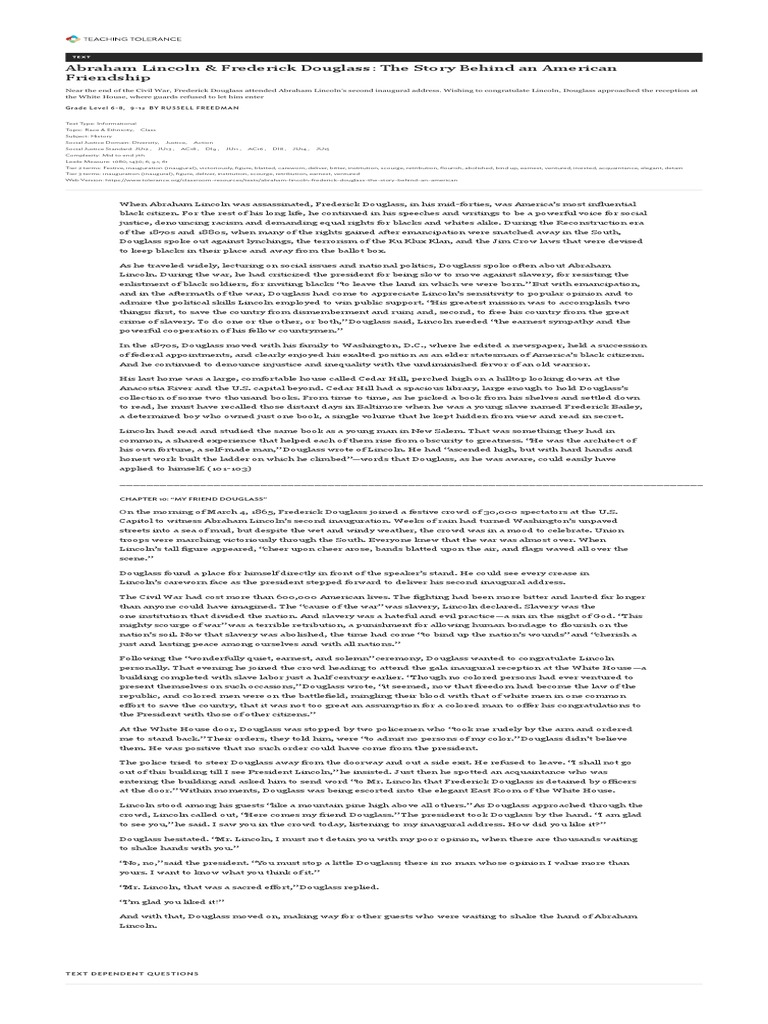 Abraham Lincoln & Frederick Douglass - The Story Behind An American ...