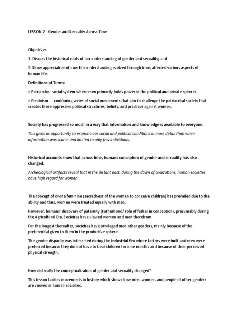 Gender and Sexuality Across Time | PDF | Patriarchy | Gender Studies