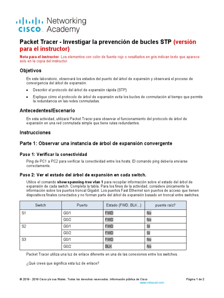 5.1.9 Packet Tracer - Investigate STP Loop Prevention - ILM | PDF ...