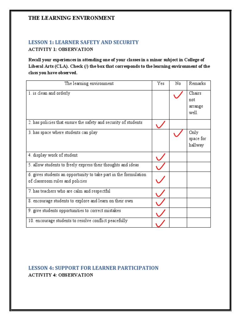 Group 4 Answer in Learning Environment | PDF | Learning | Teachers