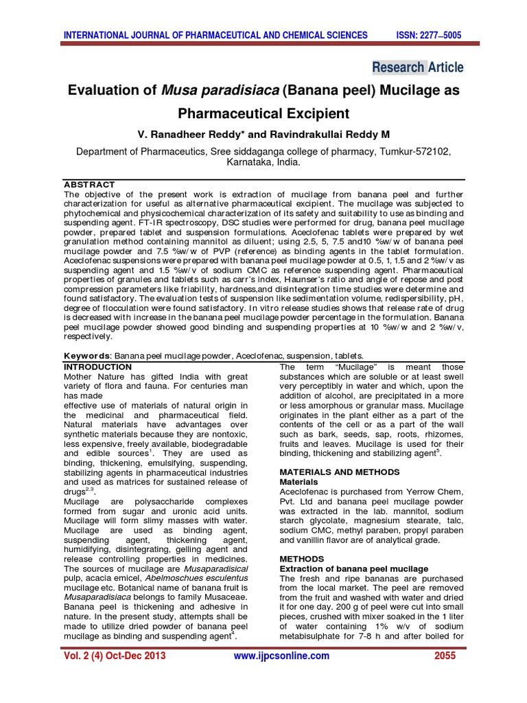 Evaluation of Musa paradisiaca (Banana peel) Mucilage as a Potential ...