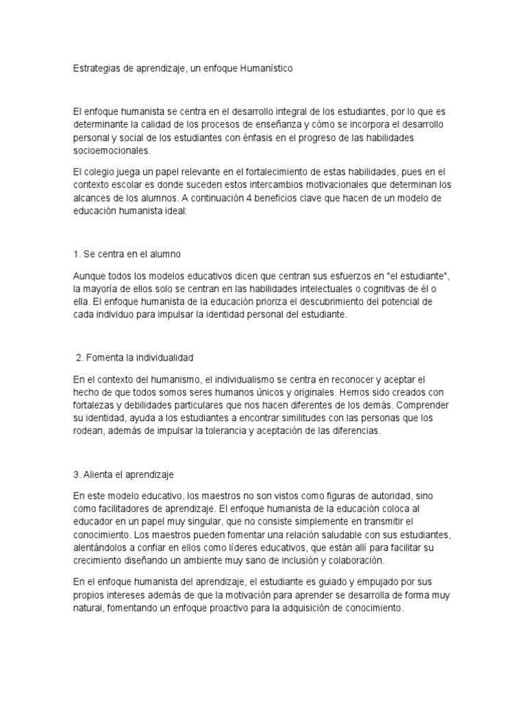Estrategias de Aprendizaje Un Enfoque Humanistico | PDF | Aprendizaje ...