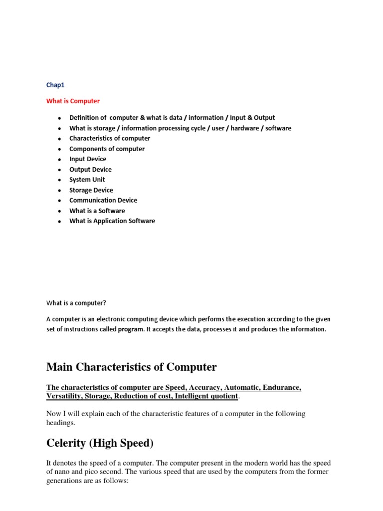 Characteristics of Computer | PDF