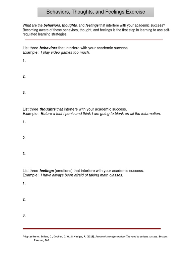 Behaviors Thoughts Feelings | PDF