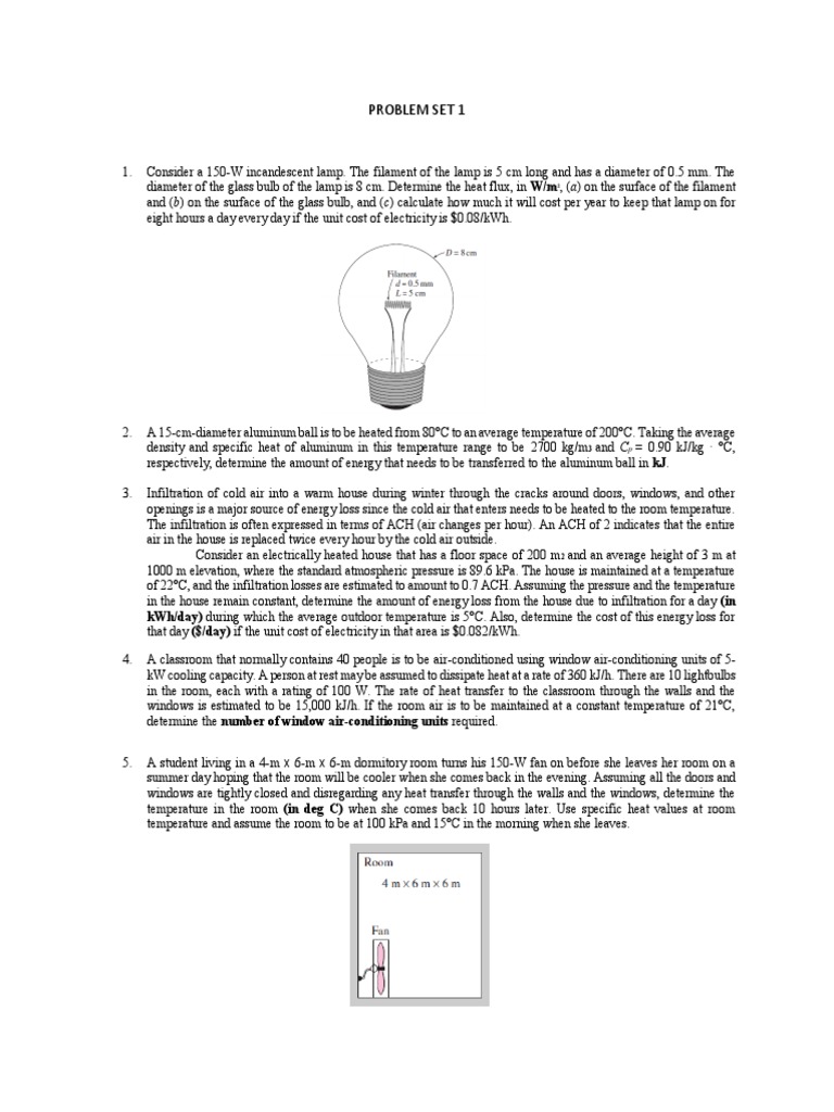 Problem Set 1 | PDF | Heat Transfer | Incandescent Light Bulb