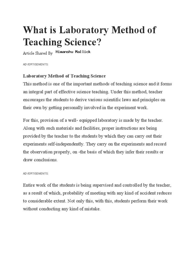 What Is Laboratory Method of Teaching Science | PDF | Teachers ...