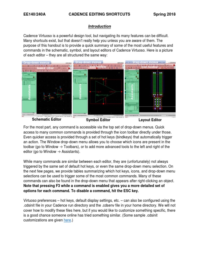 EE140/240A Cadence Editing Shortcuts Spring 2018: Schematic Editor ...