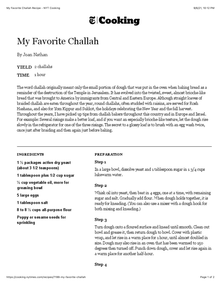 My Favorite Challah Recipe - NYT Cooking | PDF | Dough | Breads