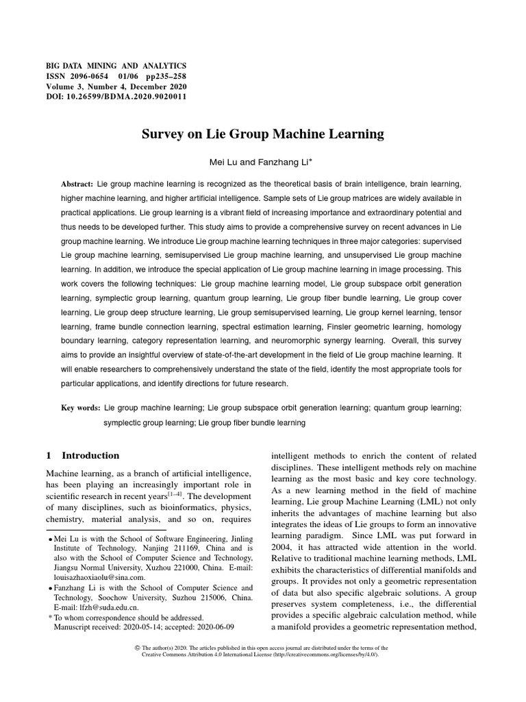 Survey On Lie Group Machine Learning | PDF | Lie Groups | Group ...