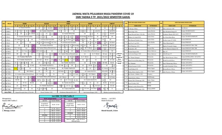 JADWAL MAPEL SMK YADIKA 3-Pandemi-2 | PDF