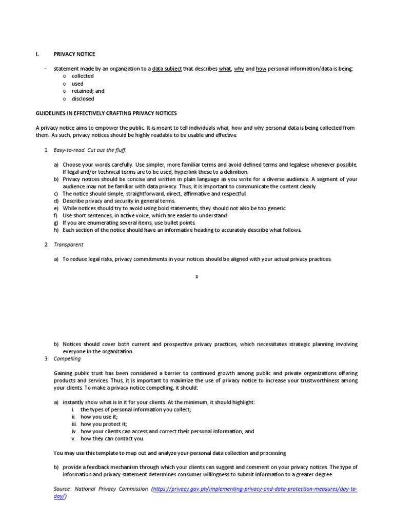 DPA - PII - Comp - 1 - SC - 4 - 5 - Guidelines in Crafting Privacy ...