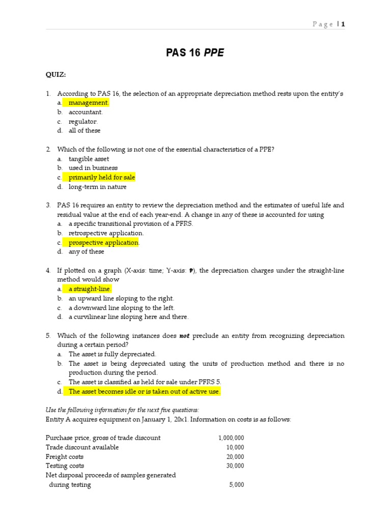 Pas 16 Ppe: Quiz | PDF | Depreciation | Financial Economics