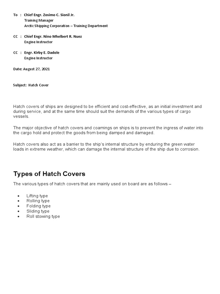 Types of Hatch Covers | PDF | Ships | Manufactured Goods