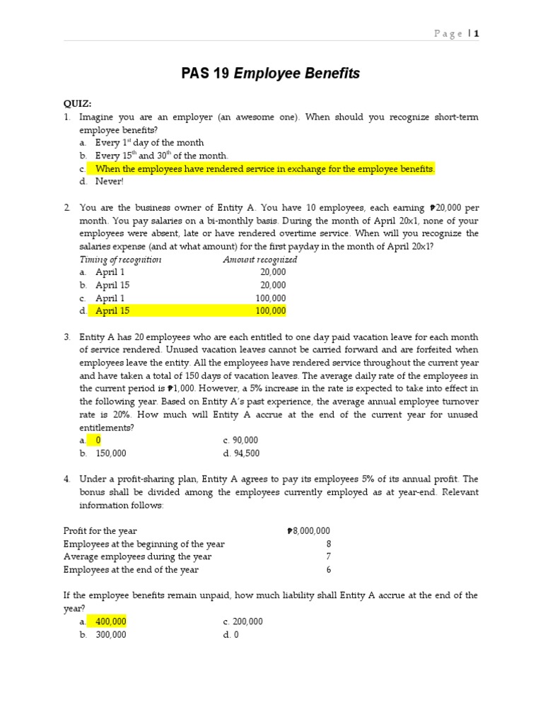 PAS 19 Employee Benefits: Quiz | PDF | Defined Benefit Pension Plan ...