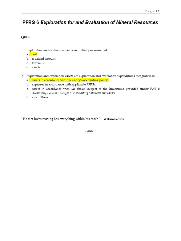 Quiz - Pfrs 6 - Exploration For and Evaluation of Mineral Resources | PDF