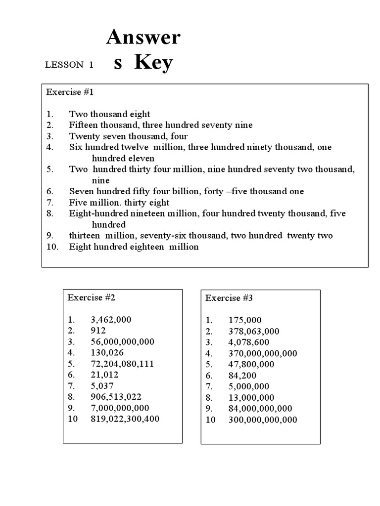Answer Keys Math | PDF | Notation | Multiplication