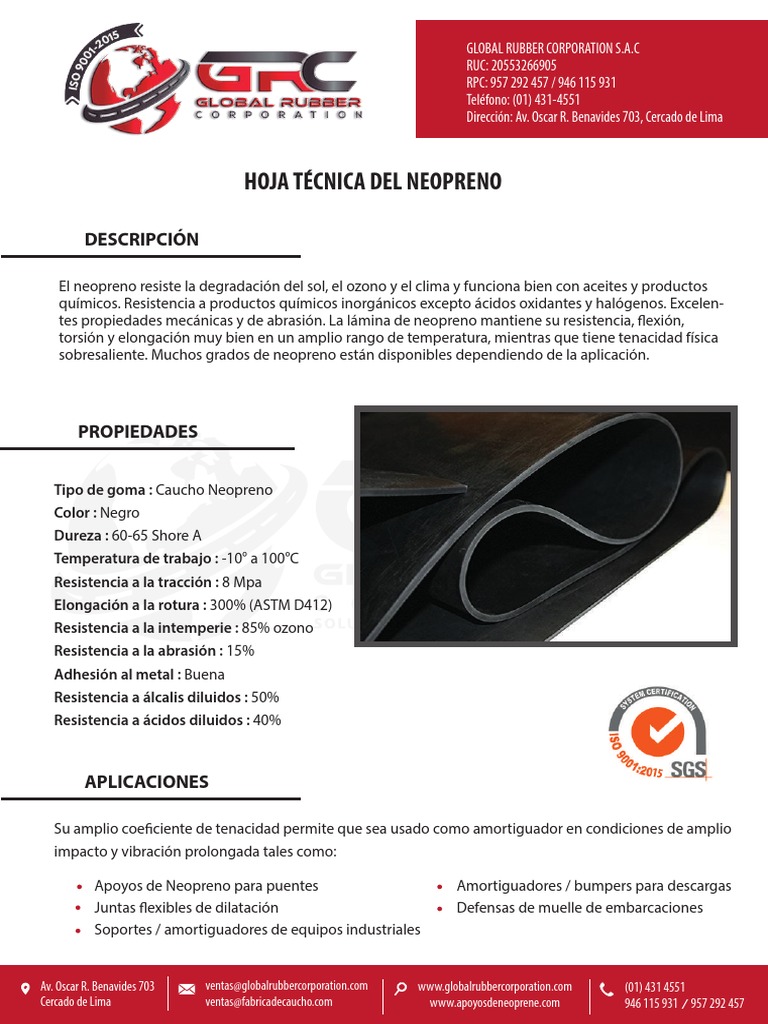 Hoja Técnica del Neopreno | PDF
