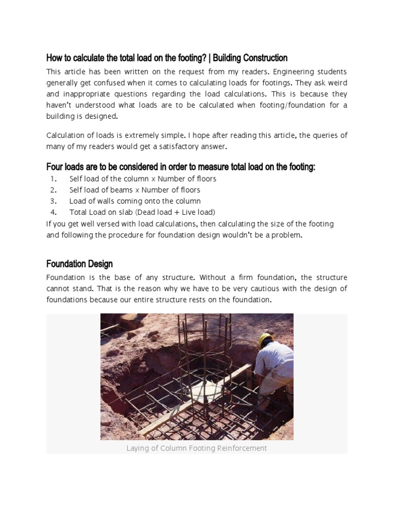How To Calculate The Total Load On The Footing | PDF | Foundation ...