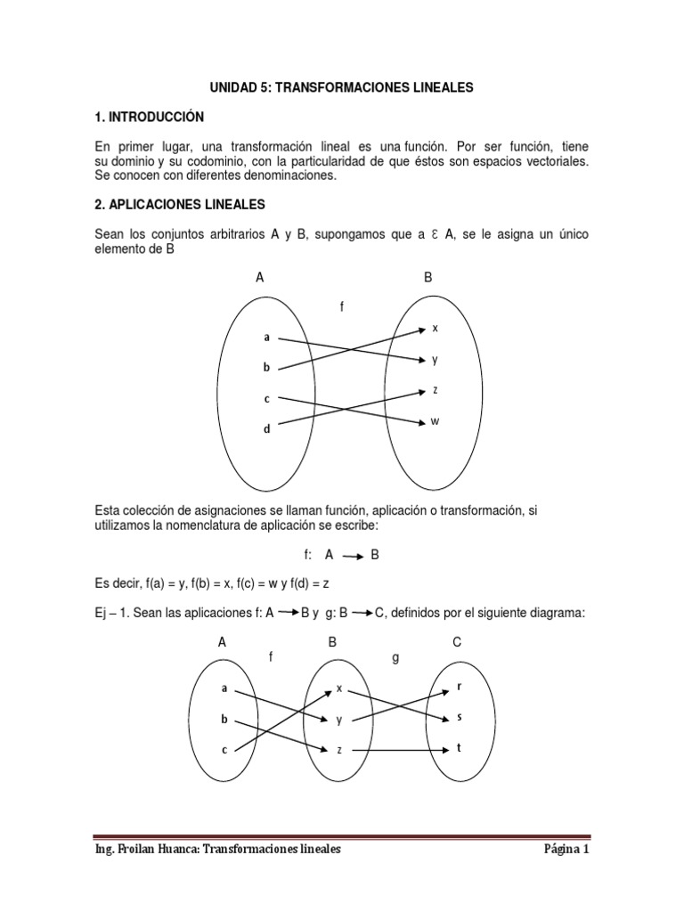 UNIDAD 5 Algebra II Transformaciones Lineales | PDF | Función (Matemáticas) | Mapa lineal