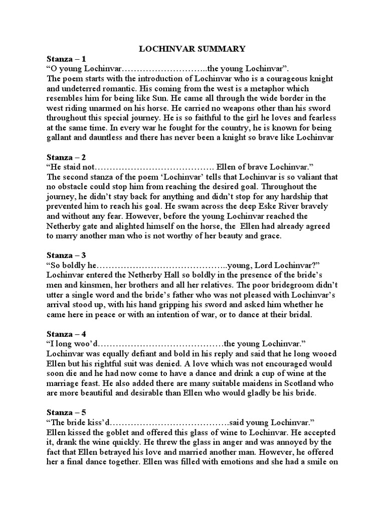 Lochinvar Summary Stanza - 1 | PDF