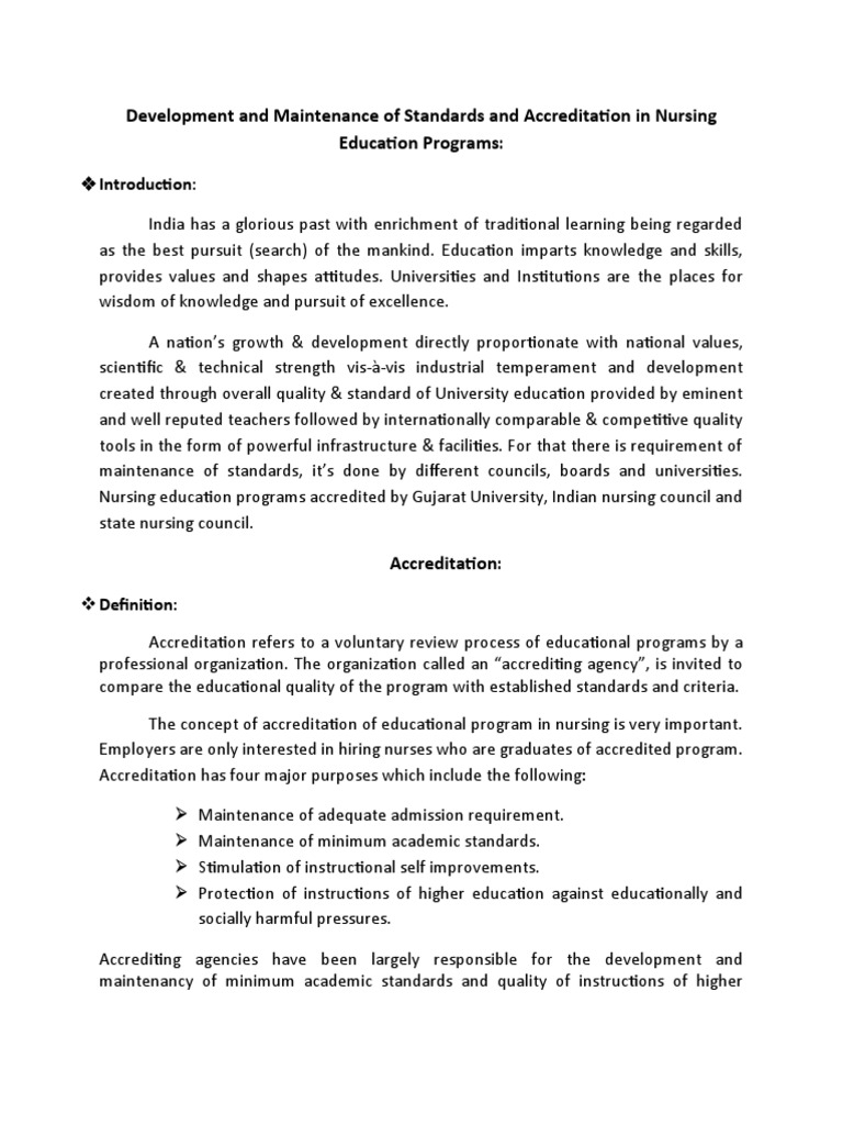 Development and Maintainance of Standards and Accreditation | PDF ...