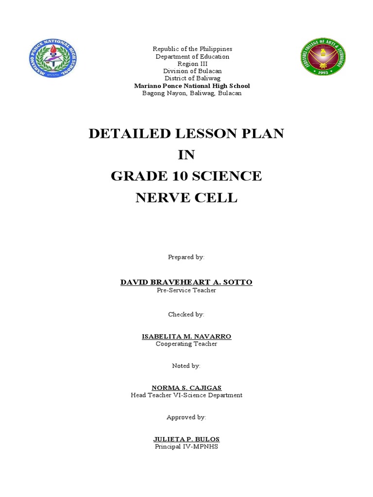 Detailed Lesson Plan IN Grade 10 Science Nerve Cell: Mariano Ponce ...