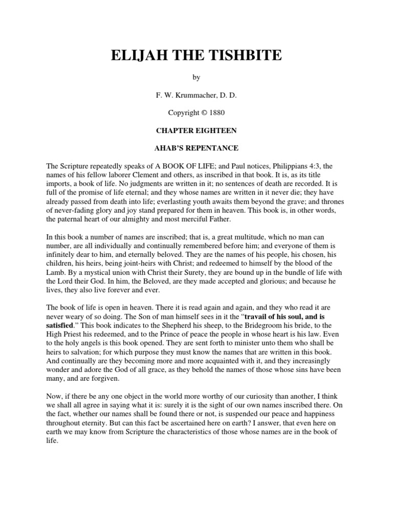 Elijah The Tishbite: Chapter Eighteen Ahab'S Repentance | PDF ...