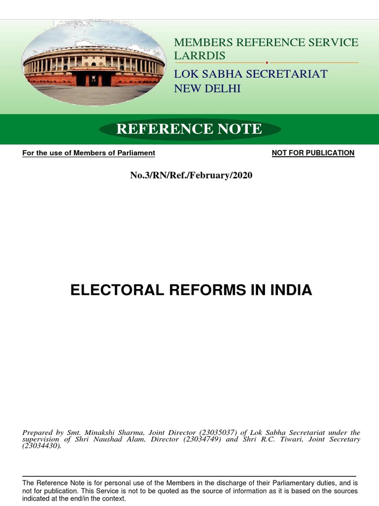 Electoral Reforms in India | PDF | Elections | Voting