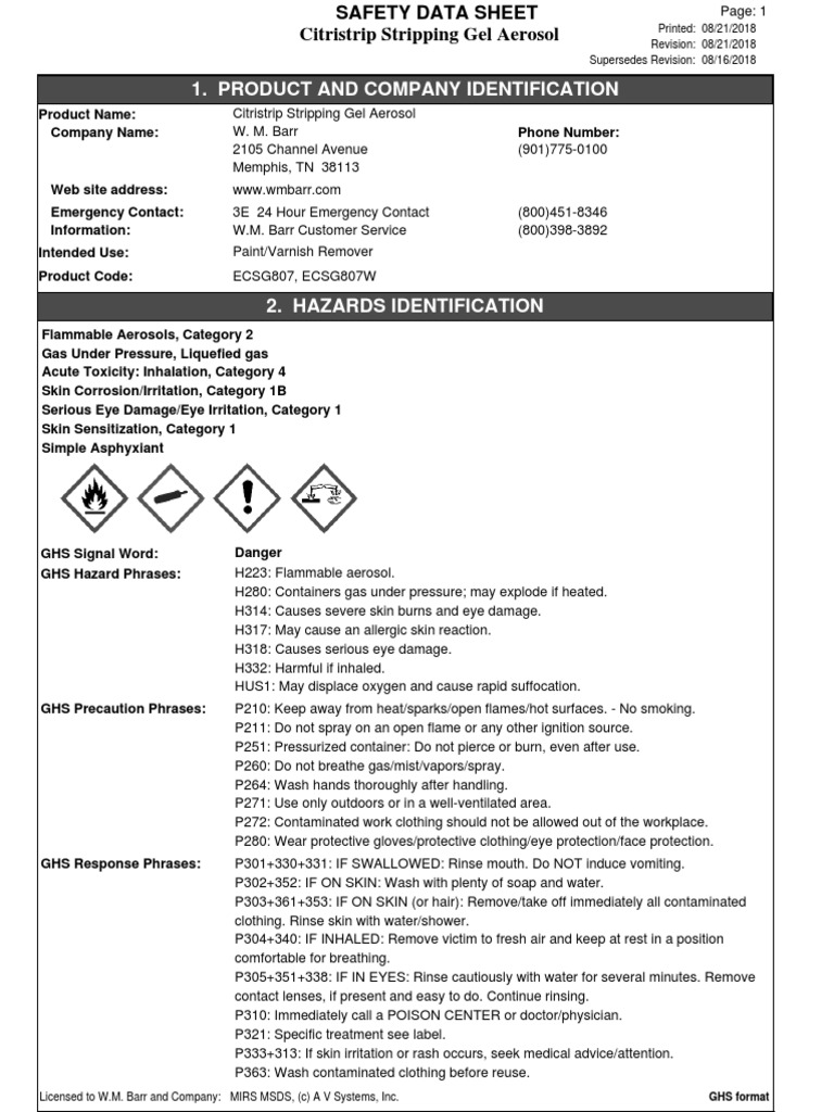Citristrip Stripping Gel SDS | PDF | Safety | Physical Sciences
